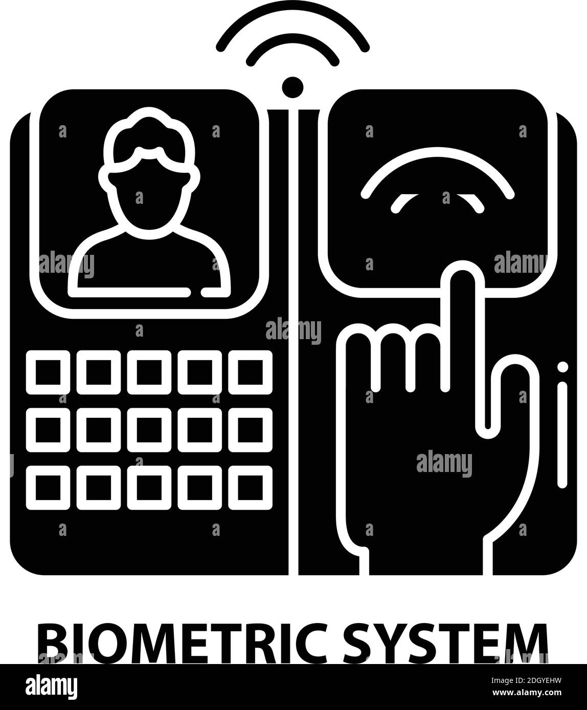 biometric system icon, black vector sign with editable strokes, concept ...