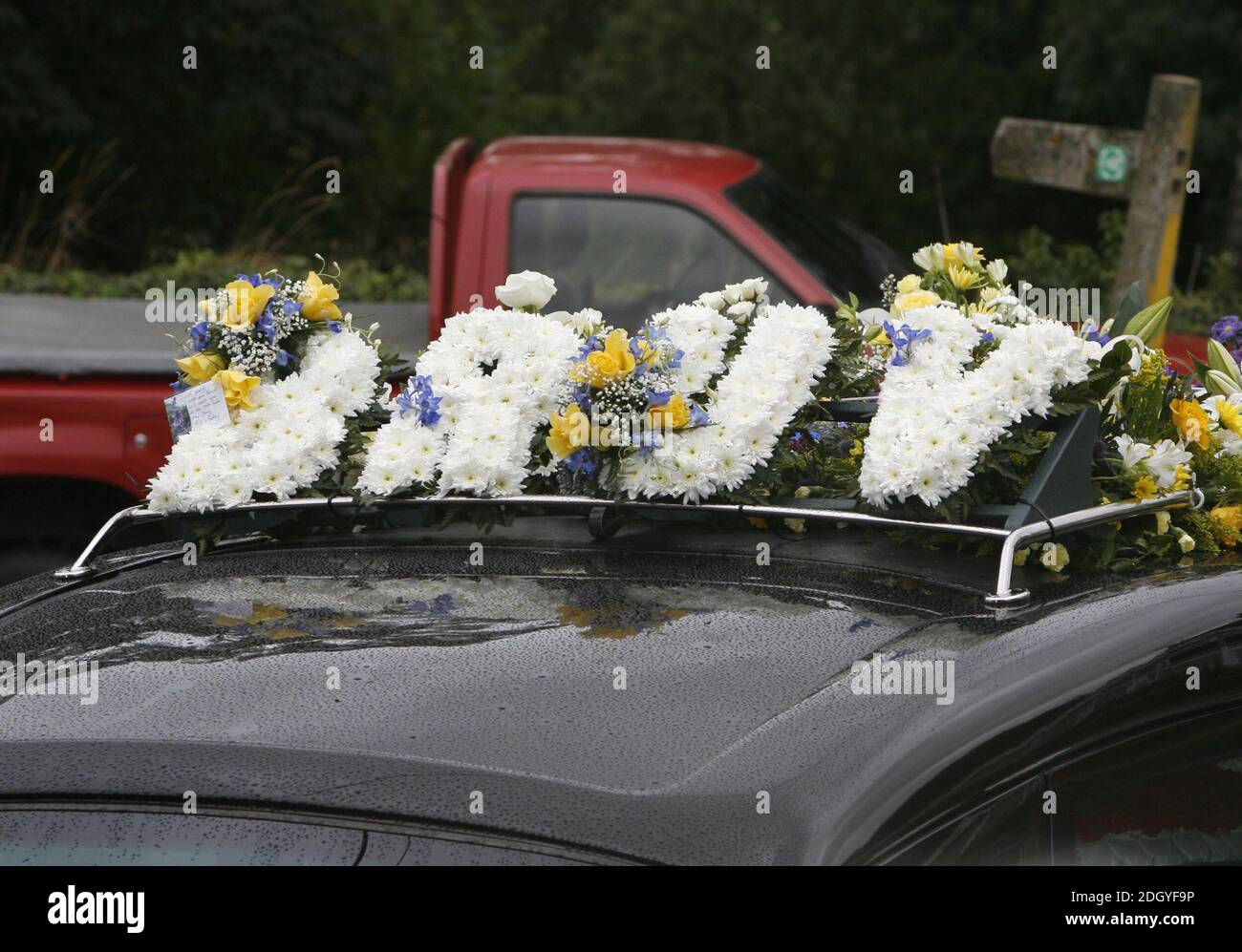 A floral tribute at the funeral of Mike Reid, held at the Little Easton ...