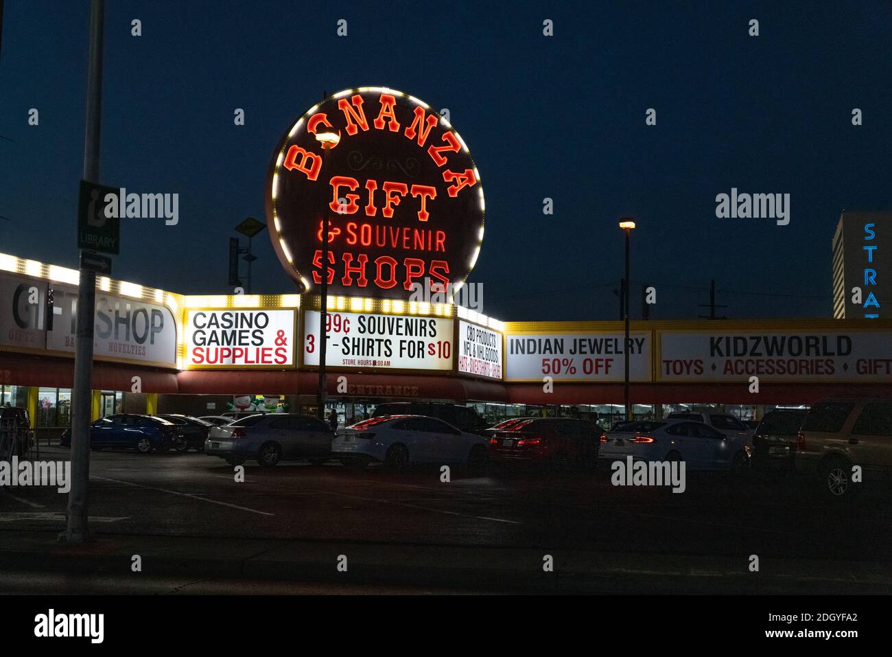 Bonanza Gift Shop after dark, Las Vegas, Nevada Stock Photo - Alamy