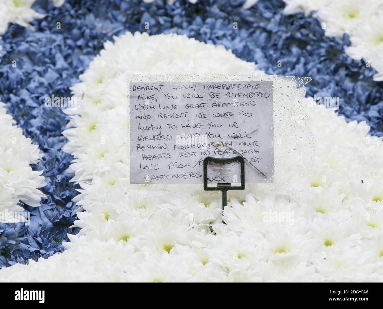 Eastenders floral tribute at the funeral of Mike Reid, held at the ...