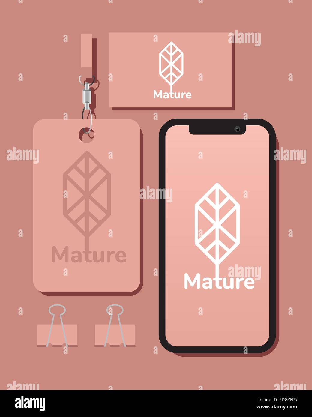 id badge and bundle of mockup set elements in pink background vector ...