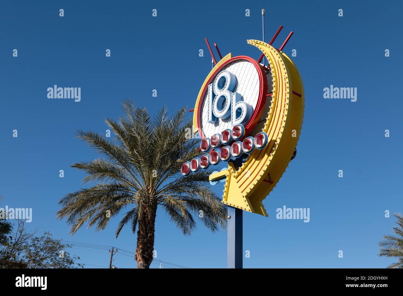 Colorful bus stop signs in the Arts District, Las Vegas, Nevada Stock ...
