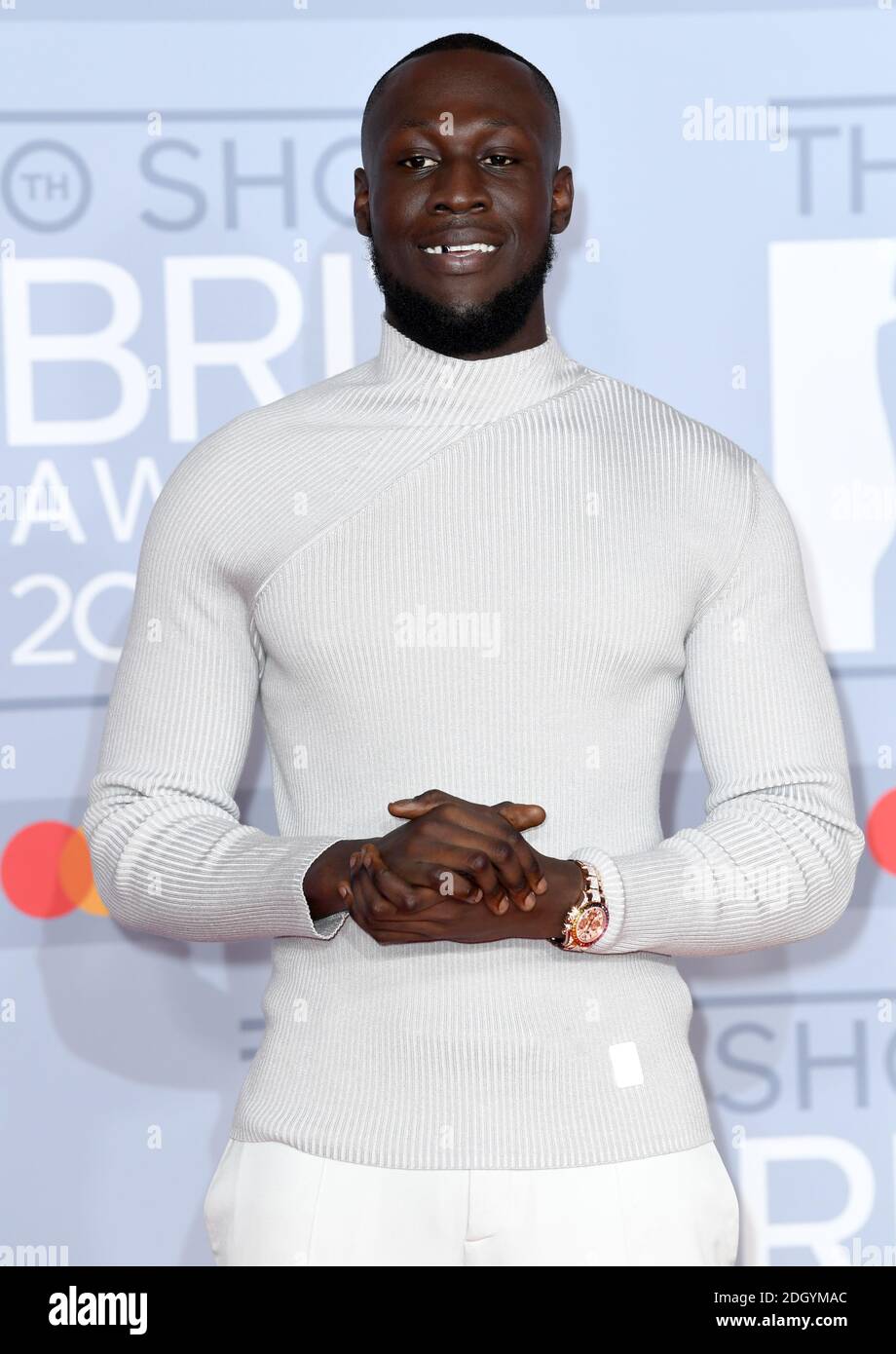 Stormzy arriving for the Brit Awards 2020 at the O2 Arena, London ...