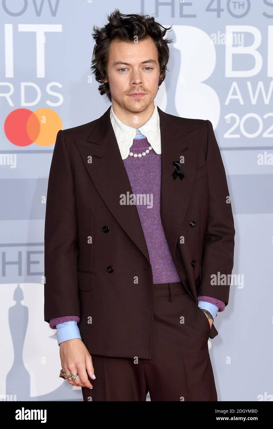 Harry Styles arriving for the Brit Awards 2020 at the O2 Arena, London ...
