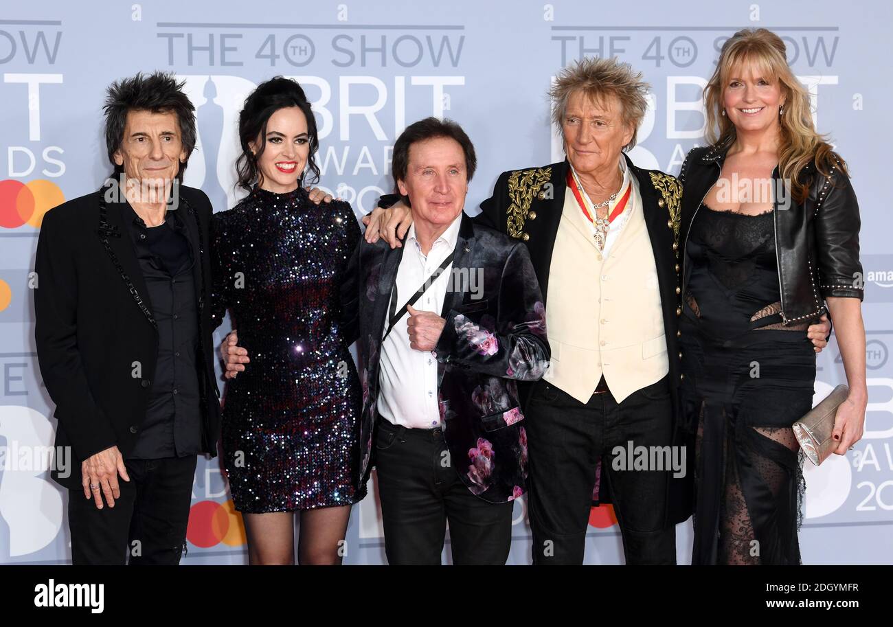 (left to right) Ronnie Wood, Sally Wood, Kenney Jones, Rod Stewart and ...