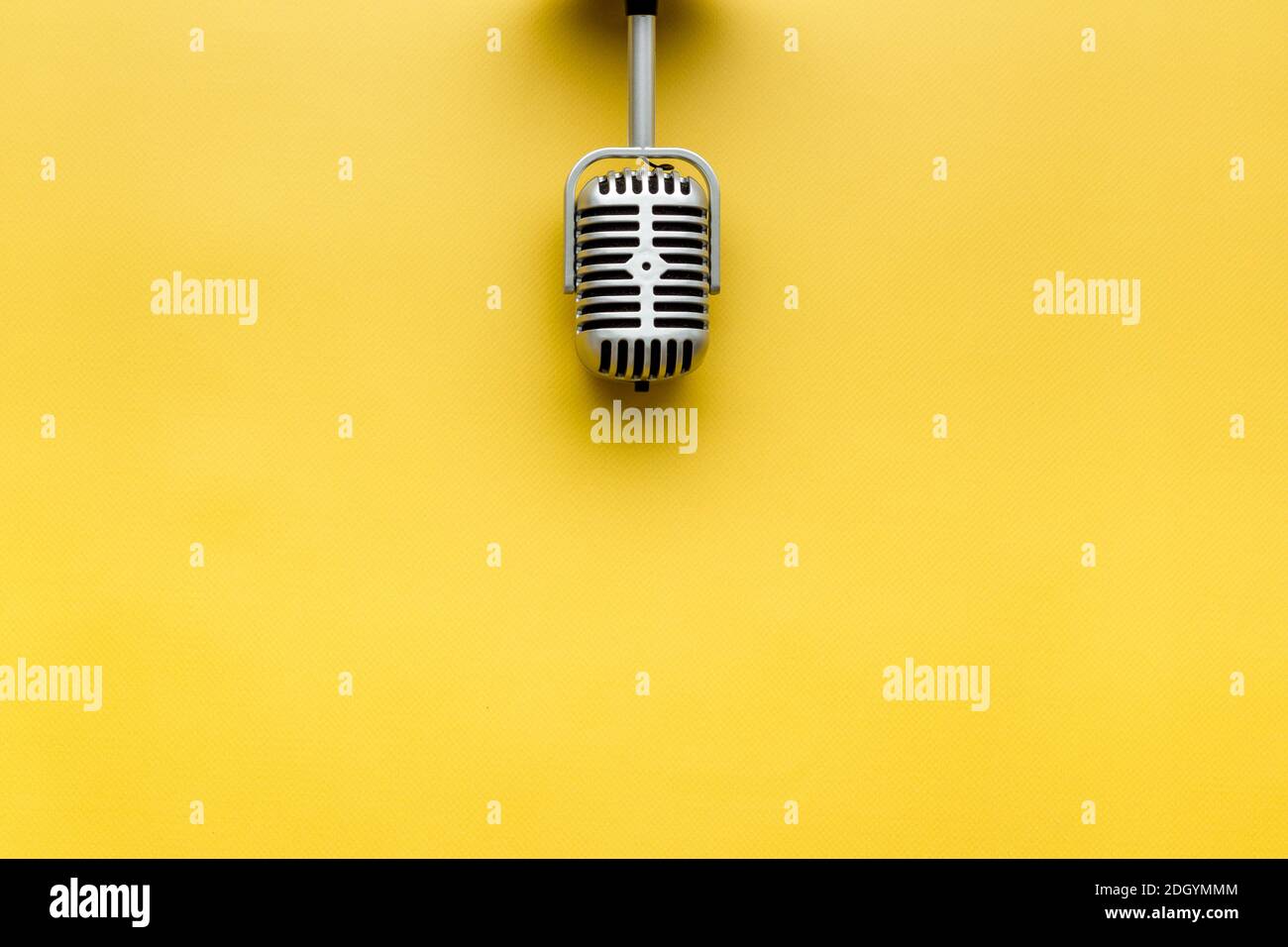 Flat lay of retro classic microphone with space for text Stock Photo ...