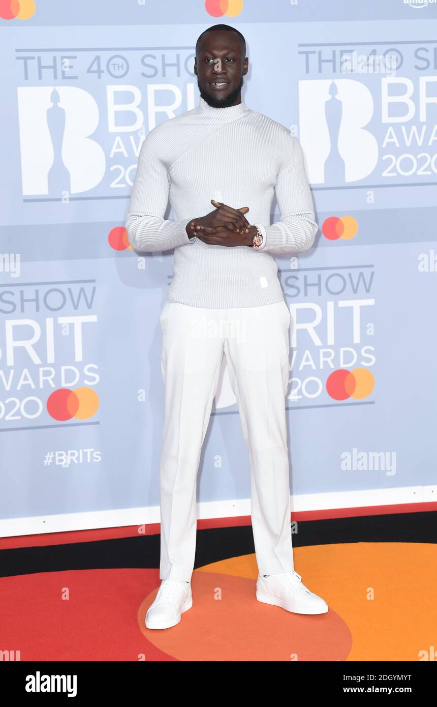 Stormzy arriving for the Brit Awards 2020 at the O2 Arena, London ...