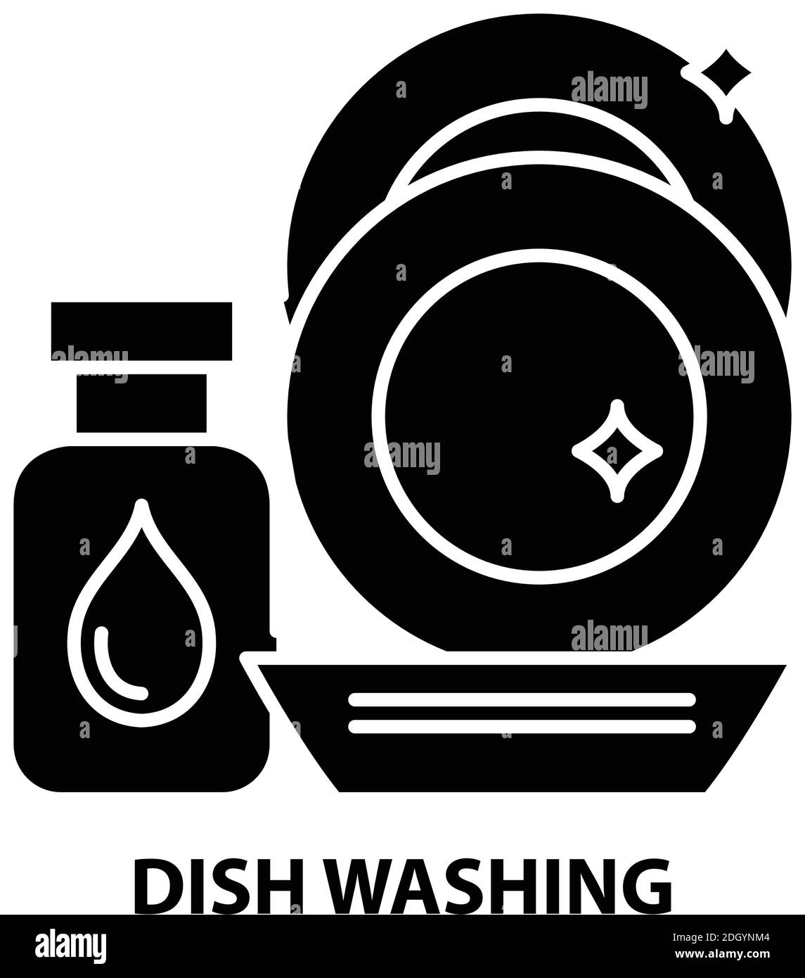 dish washing icon, black vector sign with editable strokes, concept ...
