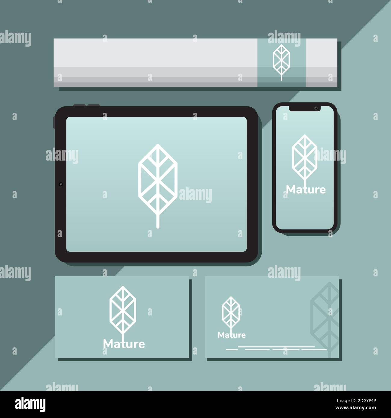 tablet and bundle of mockup set elements in blue background vector ...