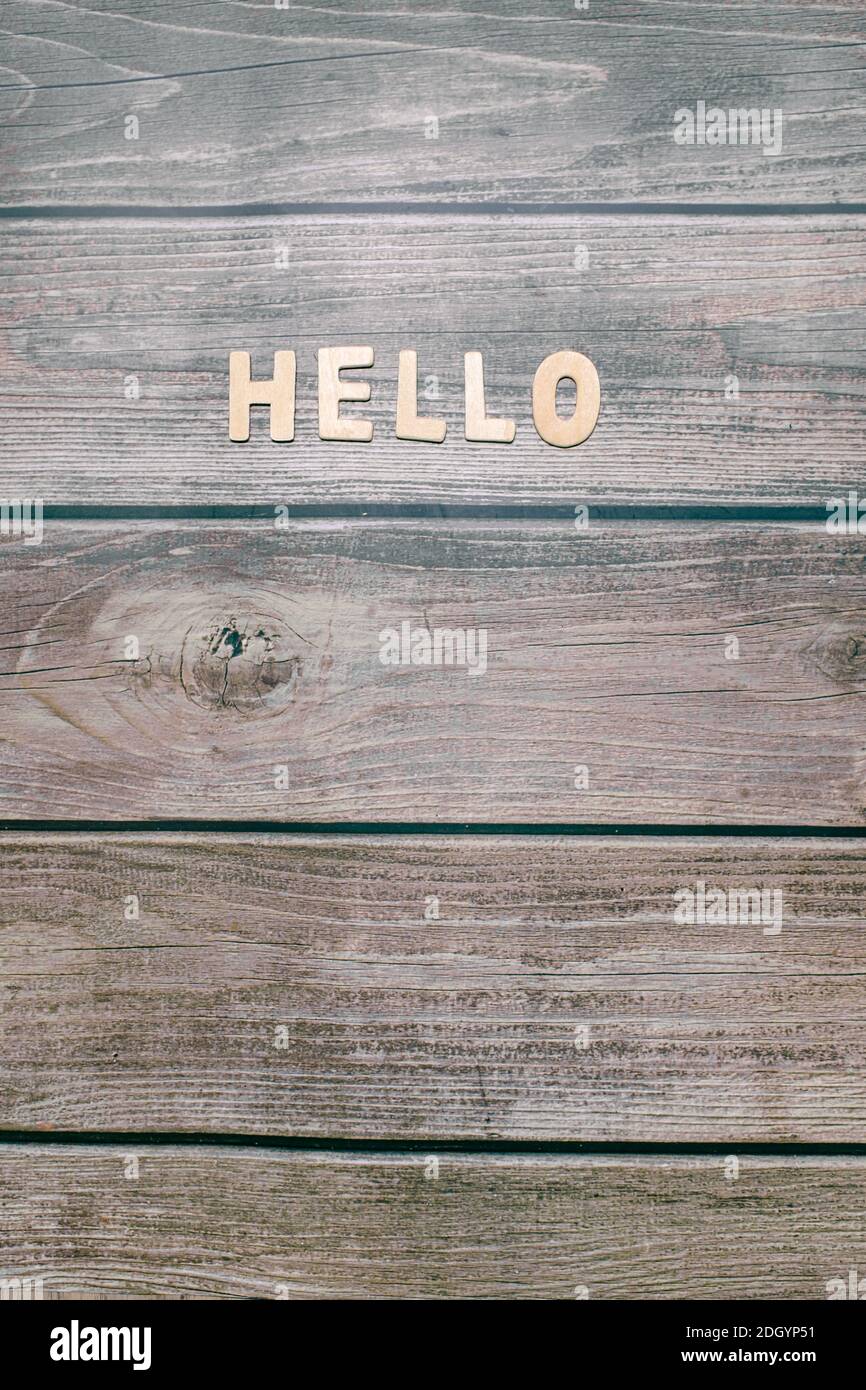 Hello with wooden letters hi-res stock photography and images - Alamy