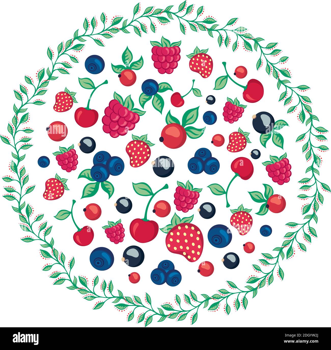round frame with berries and leaves on a white background Stock Vector ...