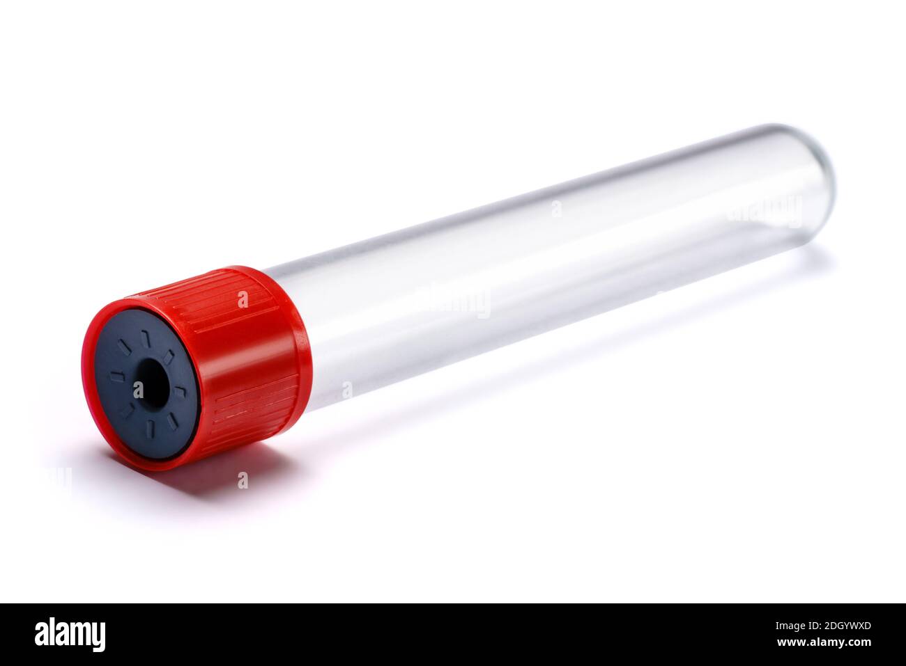 Test tube with red plug isolated on white background Stock Photo - Alamy