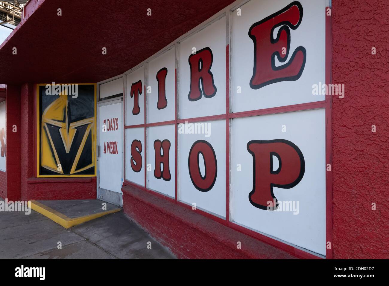 Tire Shop advertising with Golden Knights NHL Hockey team logo Stock ...