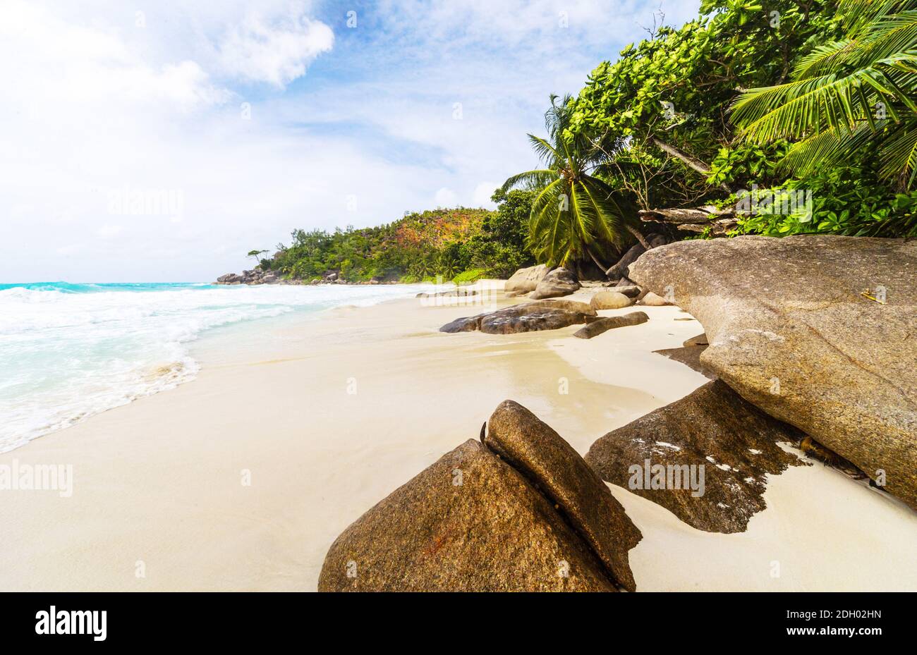 The beautiful beach Anse Georgette at Praslin, Seychelles Stock Photo ...