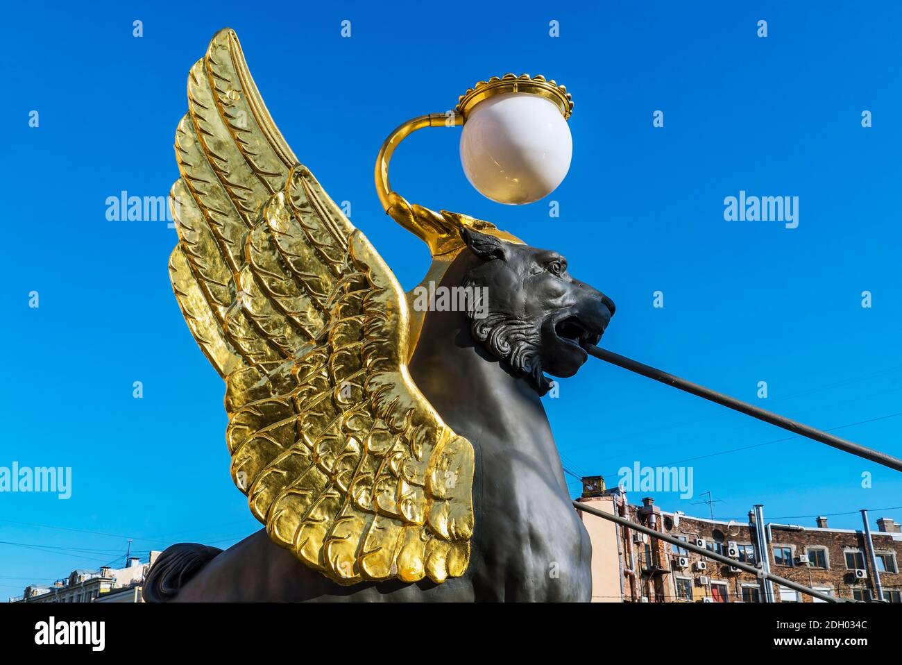Gryphon close-up on the Bank bridge over the Griboyedov canal in St ...