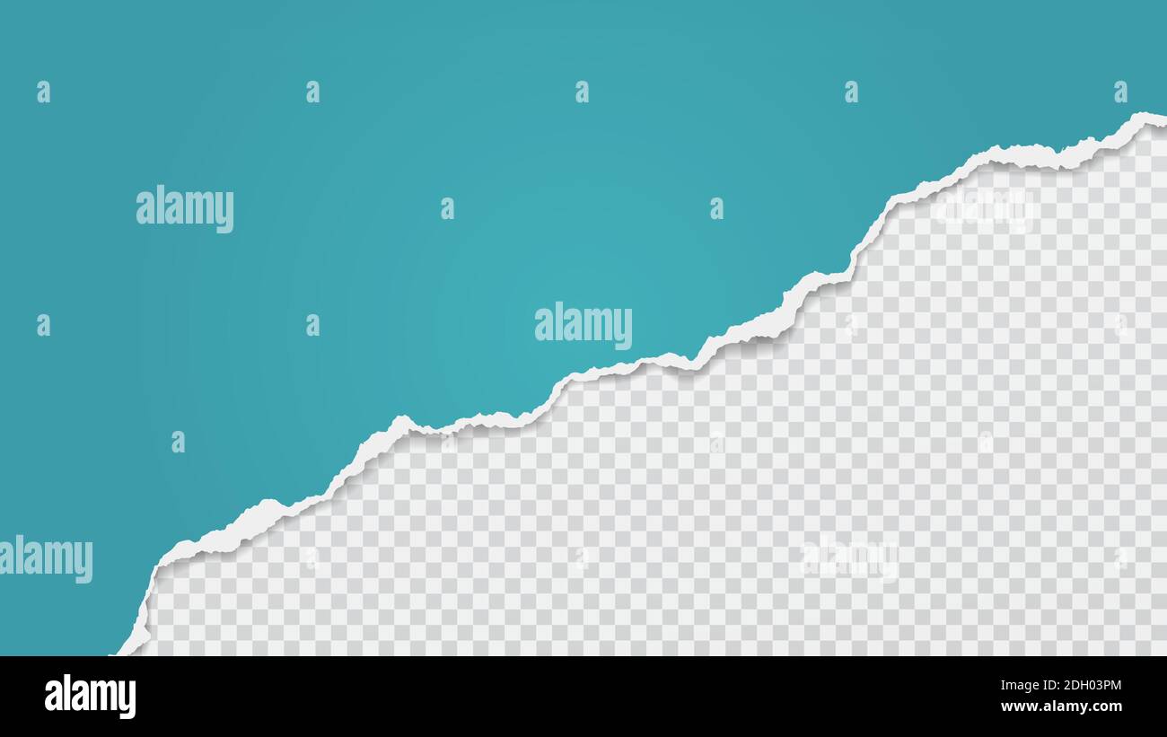 Piece of torn, ripped turquoise paper with soft shadow are on white ...