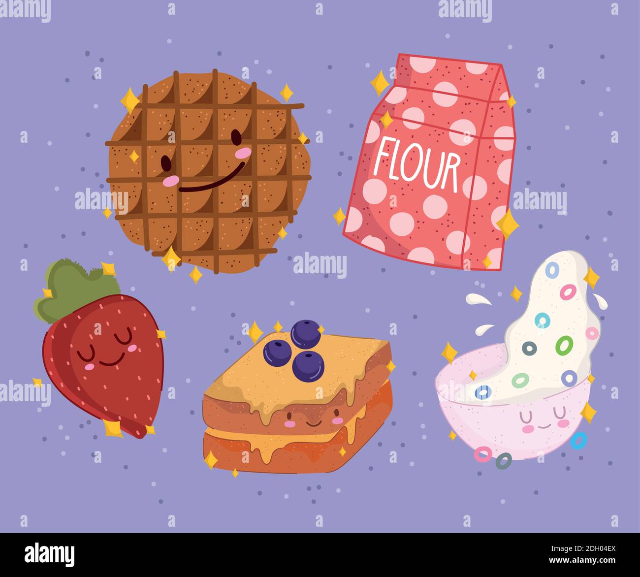 breakfast food fresh cartoon cute biscuit strawberry sandwich milk ...