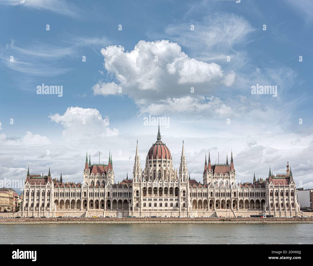 The Hungarian Parliament building on a rainy fall day in Budapest, the ...