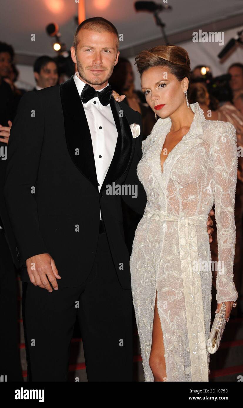 David and Victoria Beckham arriving at the Costume Institute Gala held ...
