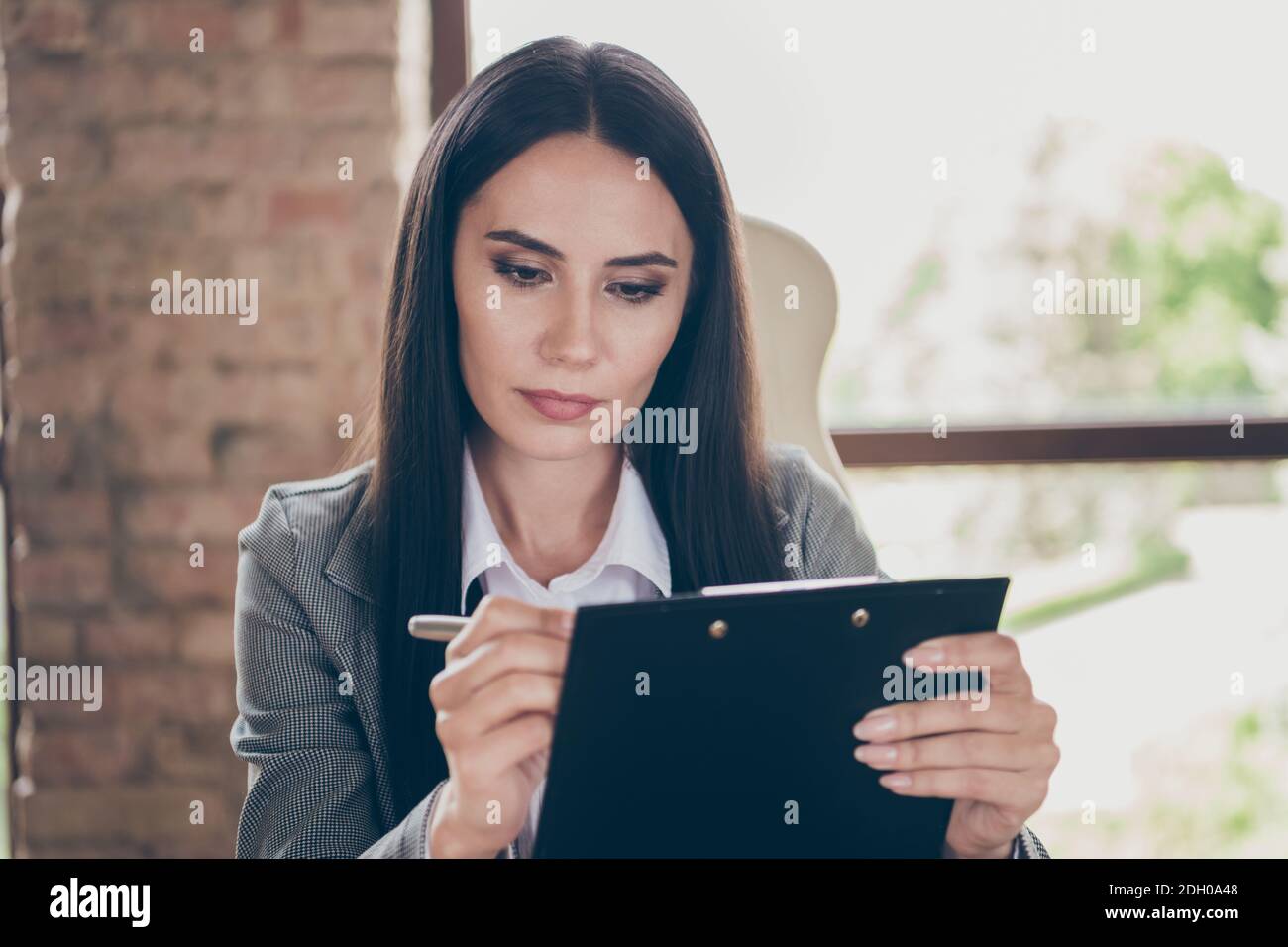 Photo of serious executive woman hr have job interview online web ...