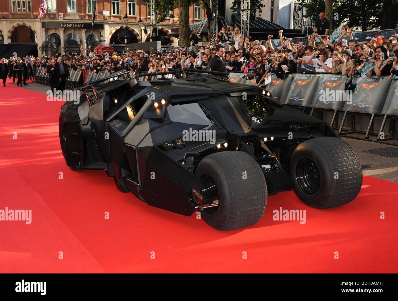 The Batmobile arriving at the European Premiere of The Dark Knight, the ...