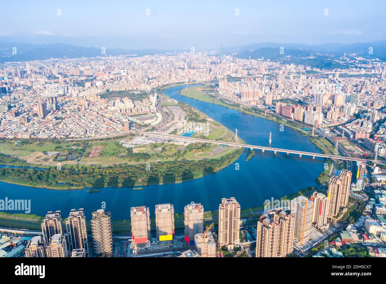 Taipei City Aerial View - Asia business concept image, panoramic modern ...