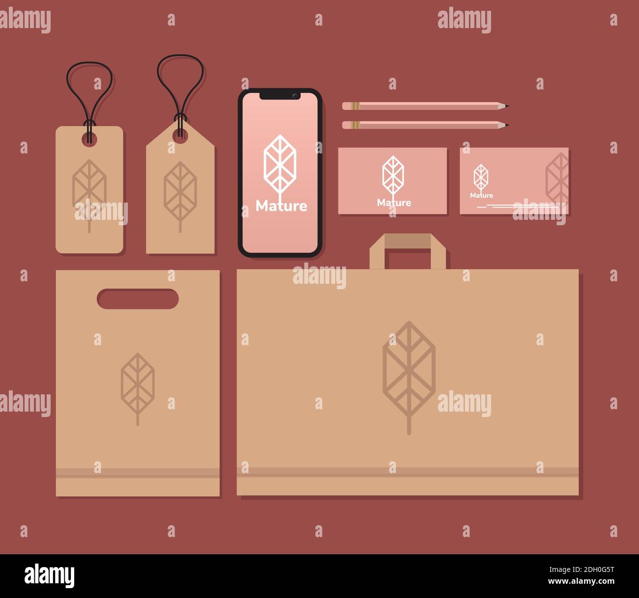 tags hanging and bundle of mockup set elements in red background vector ...
