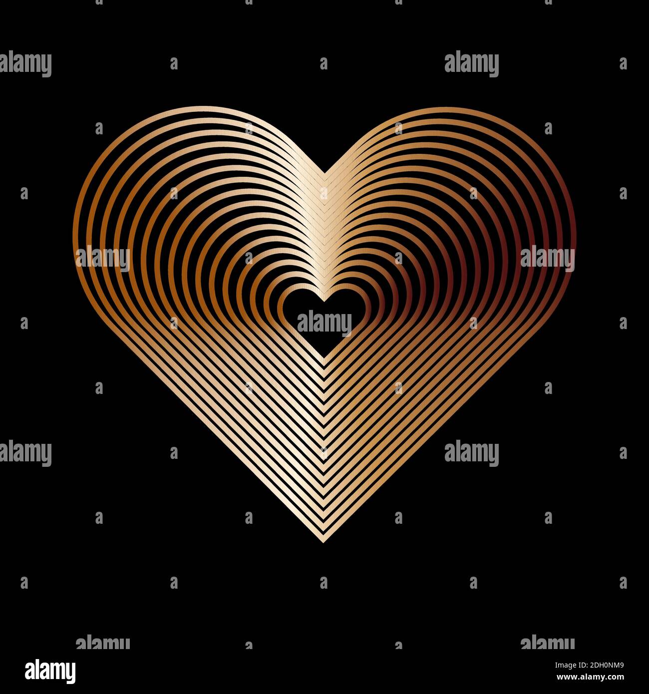 Gold stylized heart on a black background. Abstract geometric shape ...