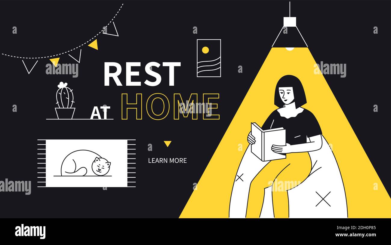 Rest at home - modern flat design style web banner with line elements ...