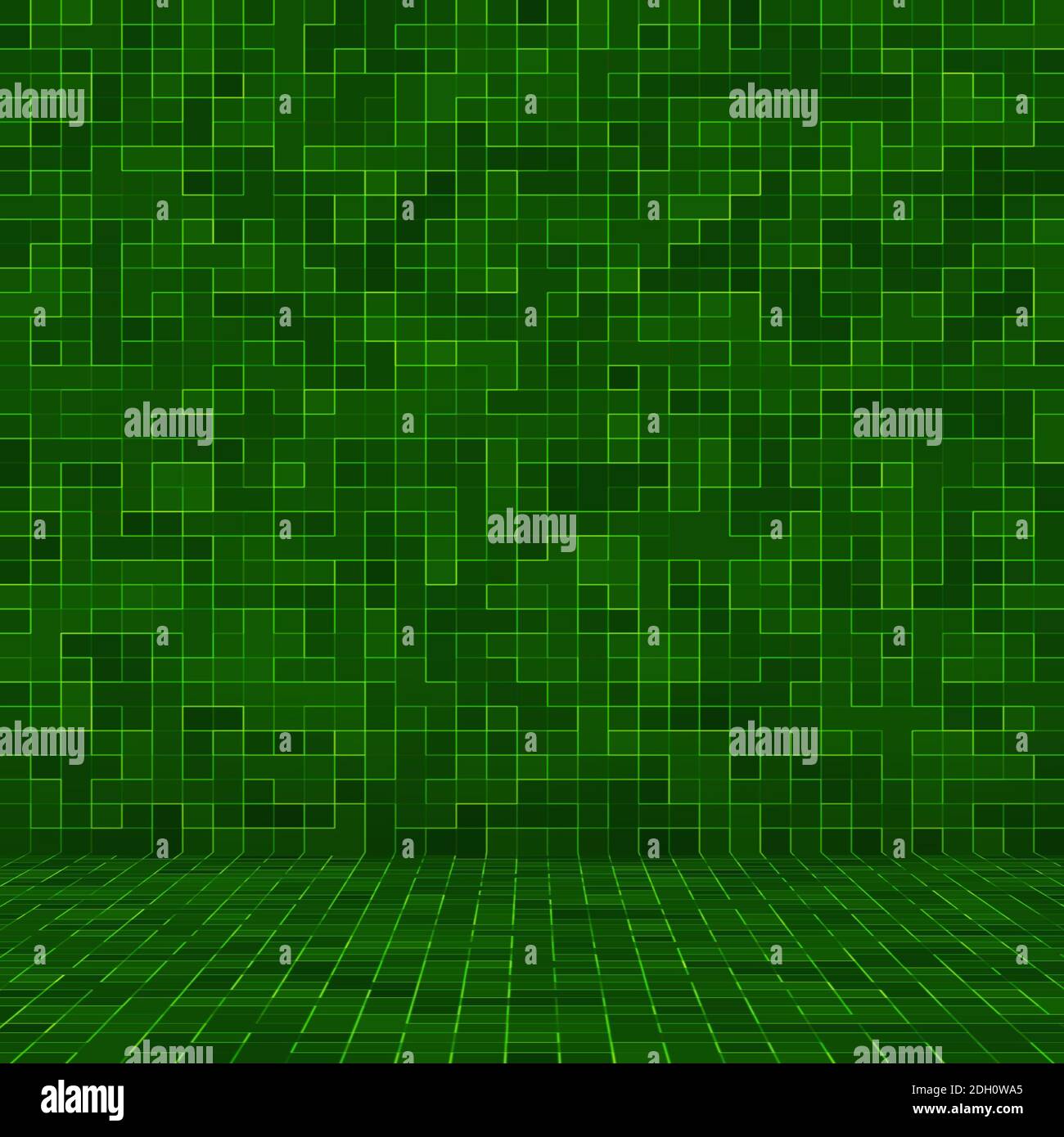 Abstract bright green square pixel tile mosaic wall background and ...