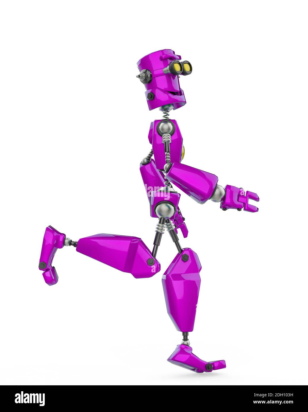 funny robot cartoon jogging in a white background side view, 3d ...