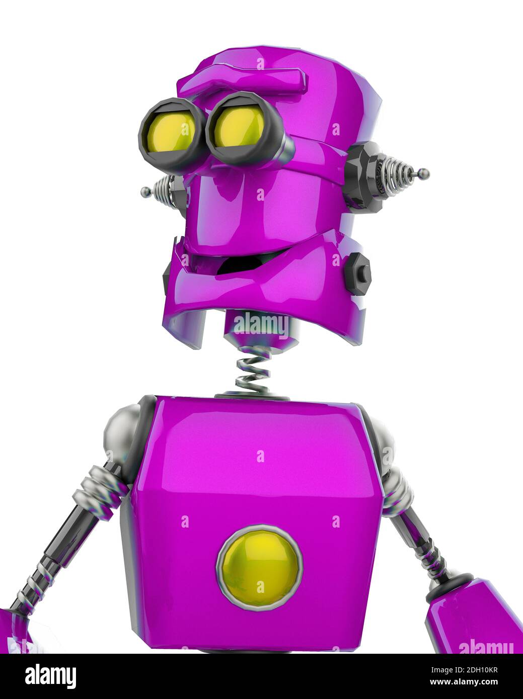 funny robot cartoon smiling potrait in a white background., 3d ...