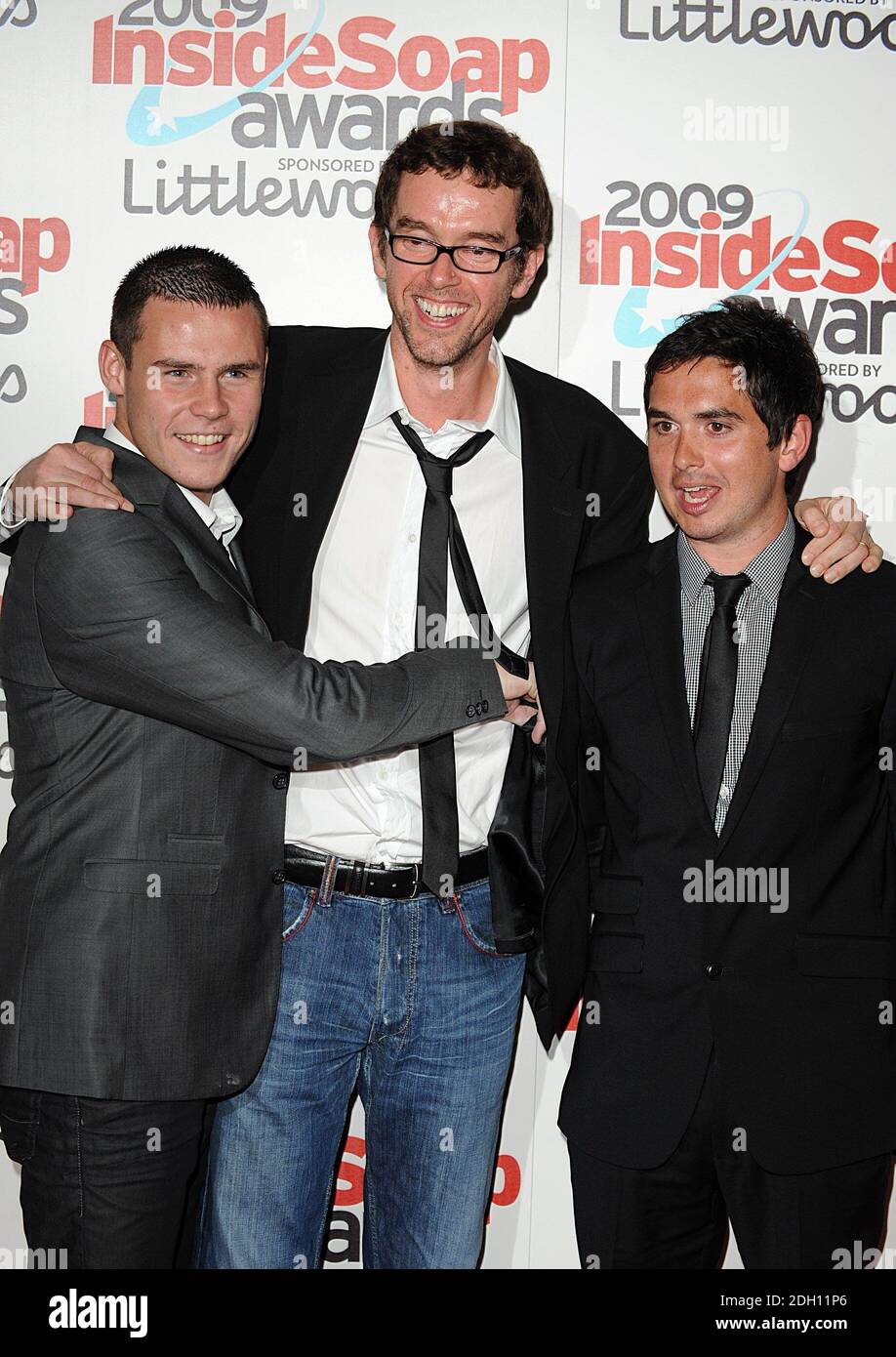 (left to right) Danny Miller, Mark Charnock and Alex Carter arriving ...