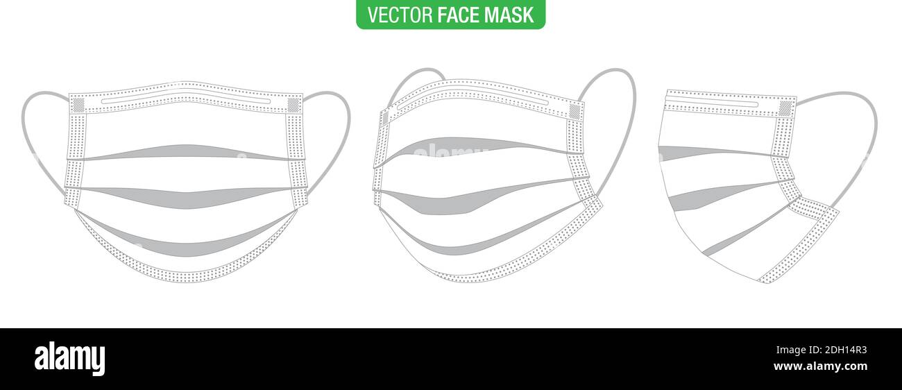 Surgical face mask, contour vector illustration. Set of flat style ...