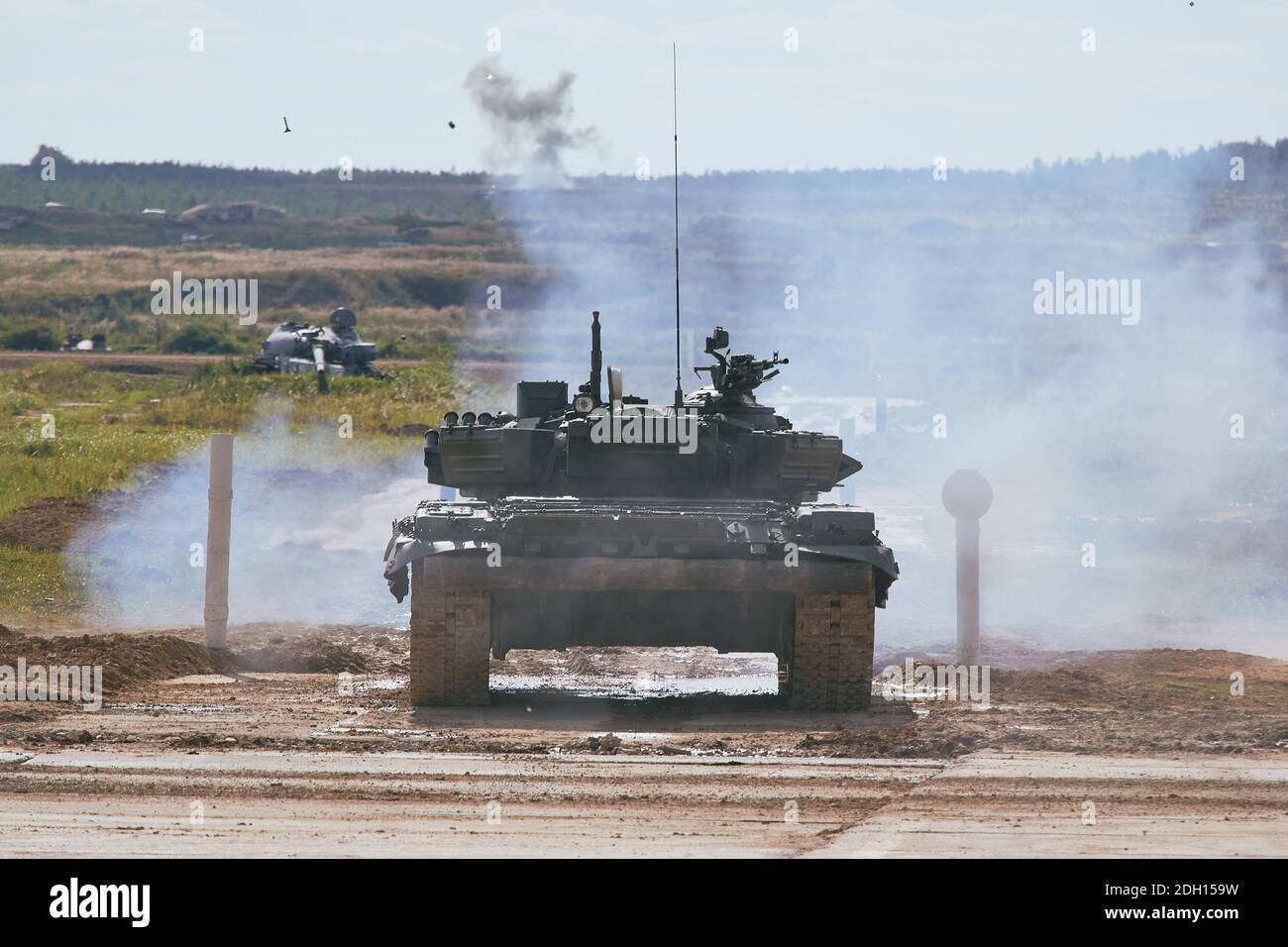 A Russian tank firing at targets during the competition.The day of the ...
