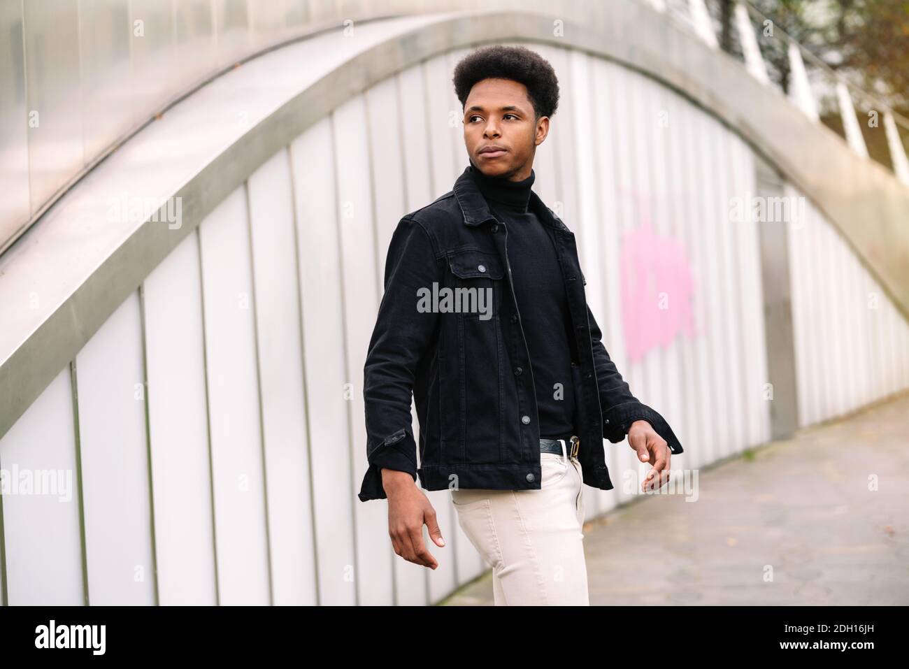 Fashionable portrait of a handsome Moroccan man with afro hair and open ...