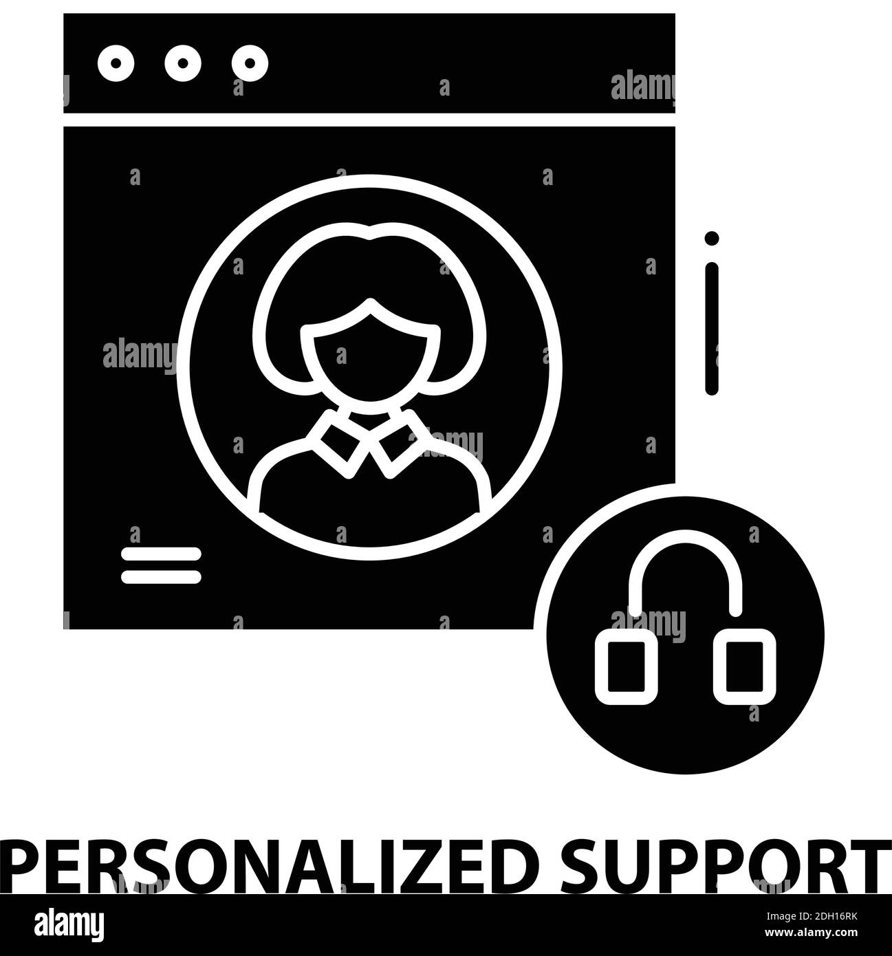 personalized support icon, black vector sign with editable strokes ...