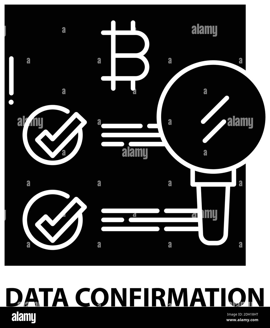 data confirmation icon, black vector sign with editable strokes ...