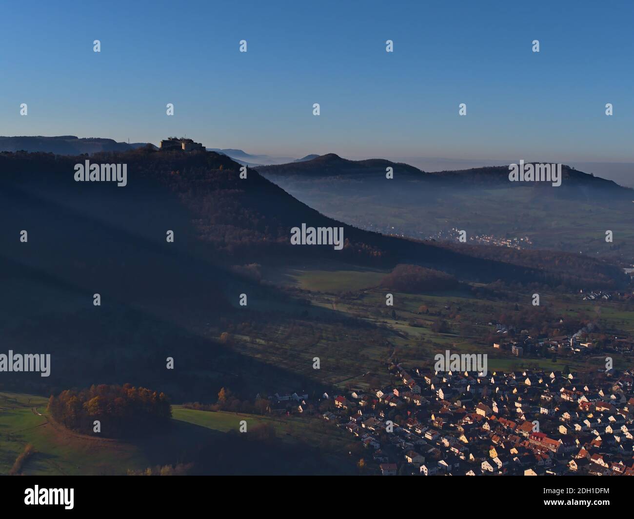 Stunning aerial panoramic view of foothills of mountain range Swabian ...