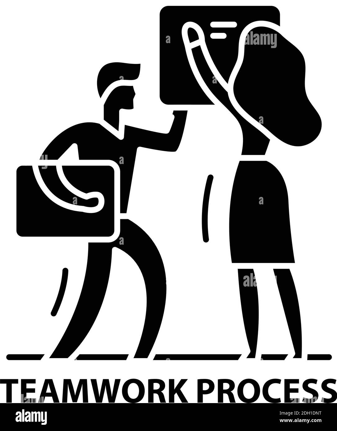 teamwork process icon, black vector sign with editable strokes, concept ...