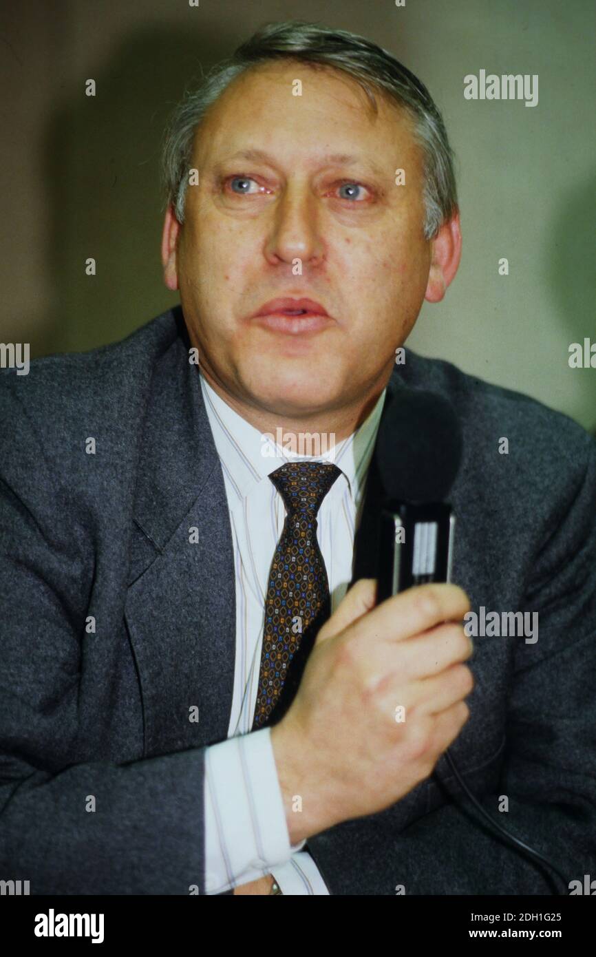 Former ice skate olympic champion Alain Calmat talks in Lyon, France ...