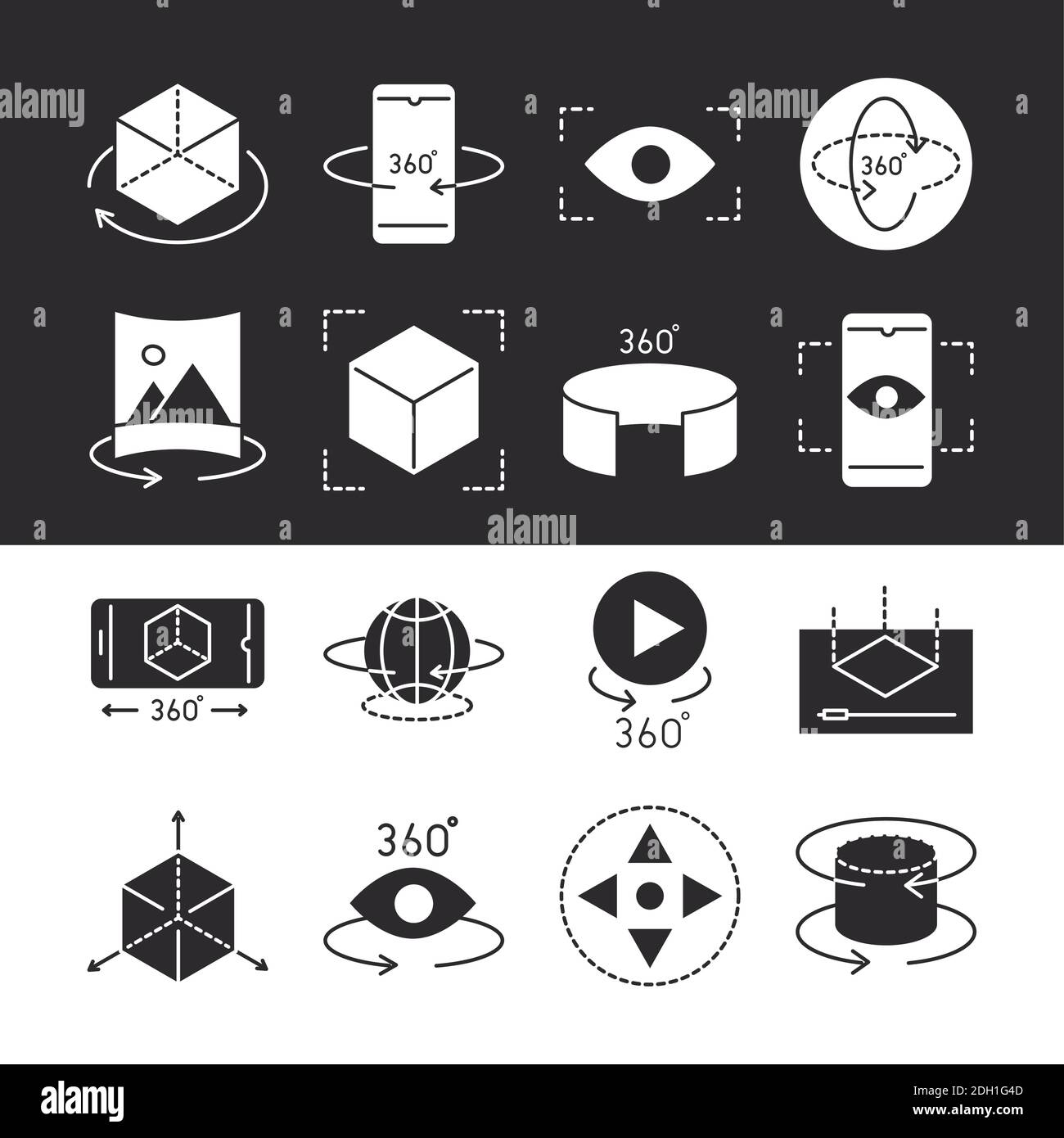 augmented reality icons set interactive simulation camera rotation vector illustration ...
