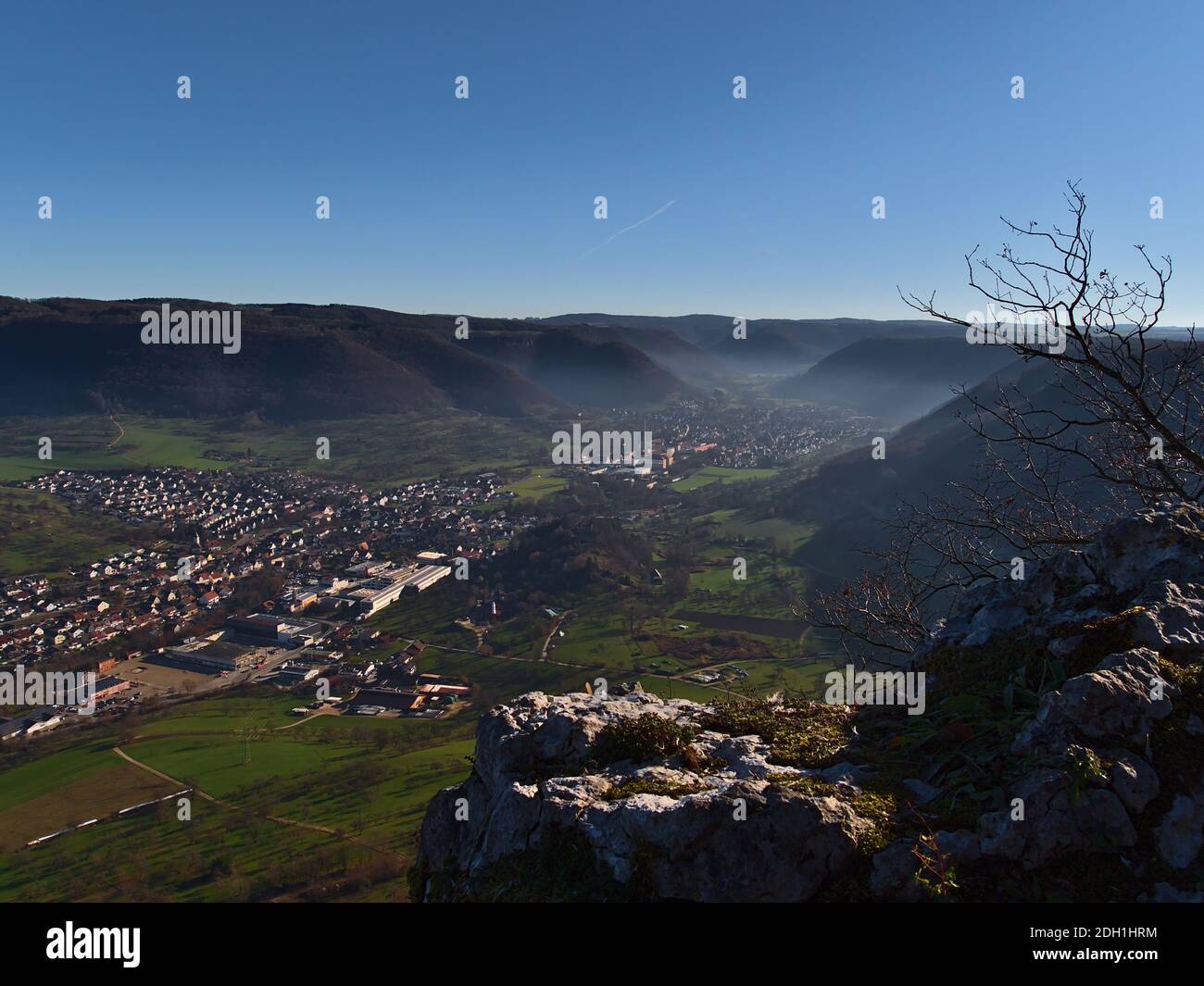 Beautiful panoramic view of valley with two villages Unterlenningen and ...