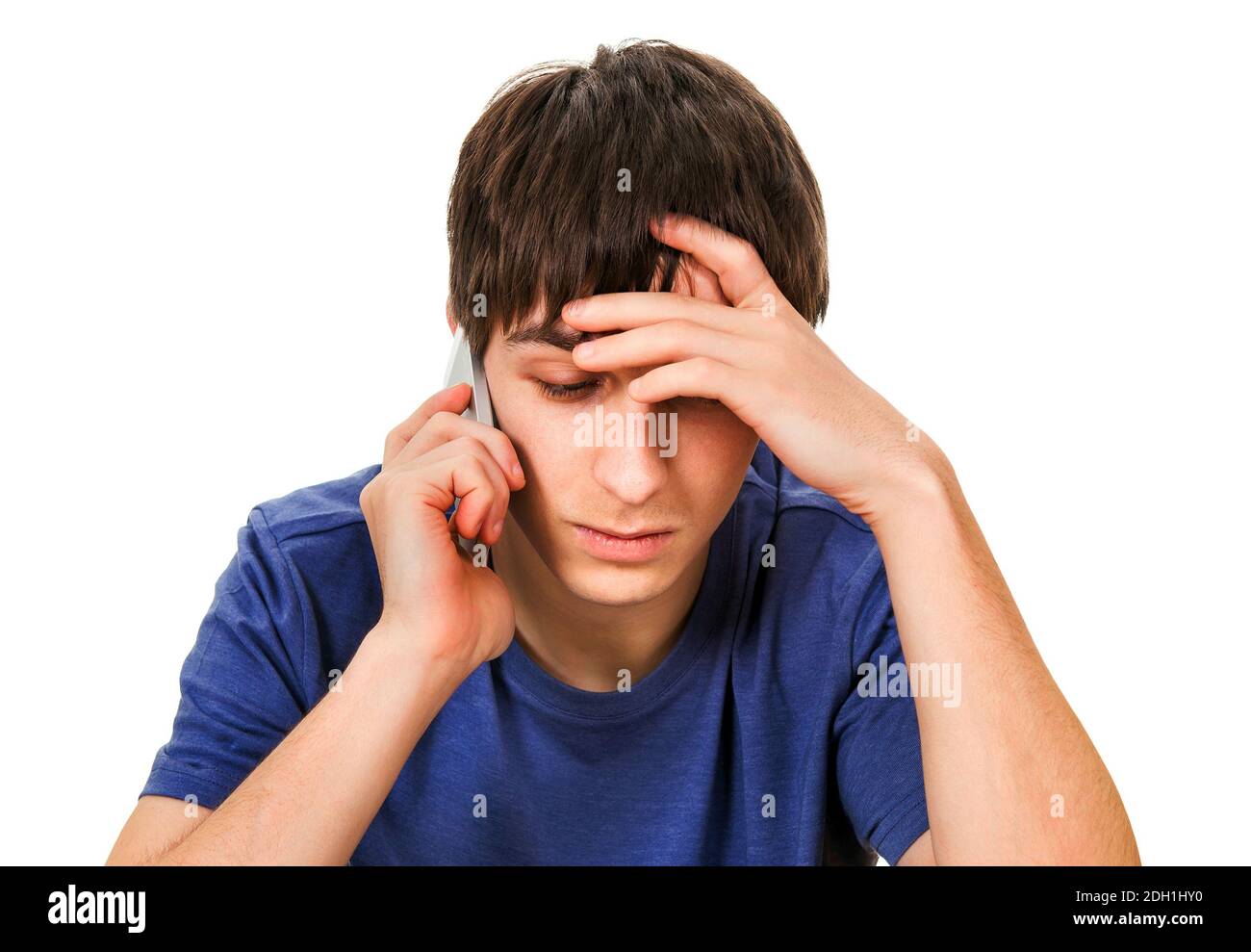 Sad Young Man speak on the Phone Isolated on the White Background Stock ...