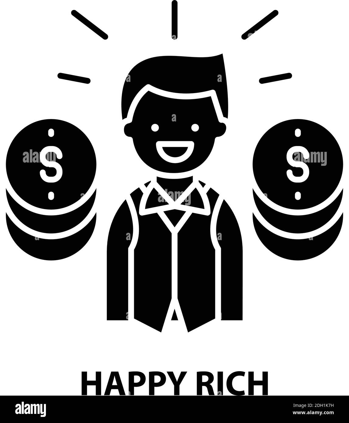 happy rich icon, black vector sign with editable strokes, concept ...
