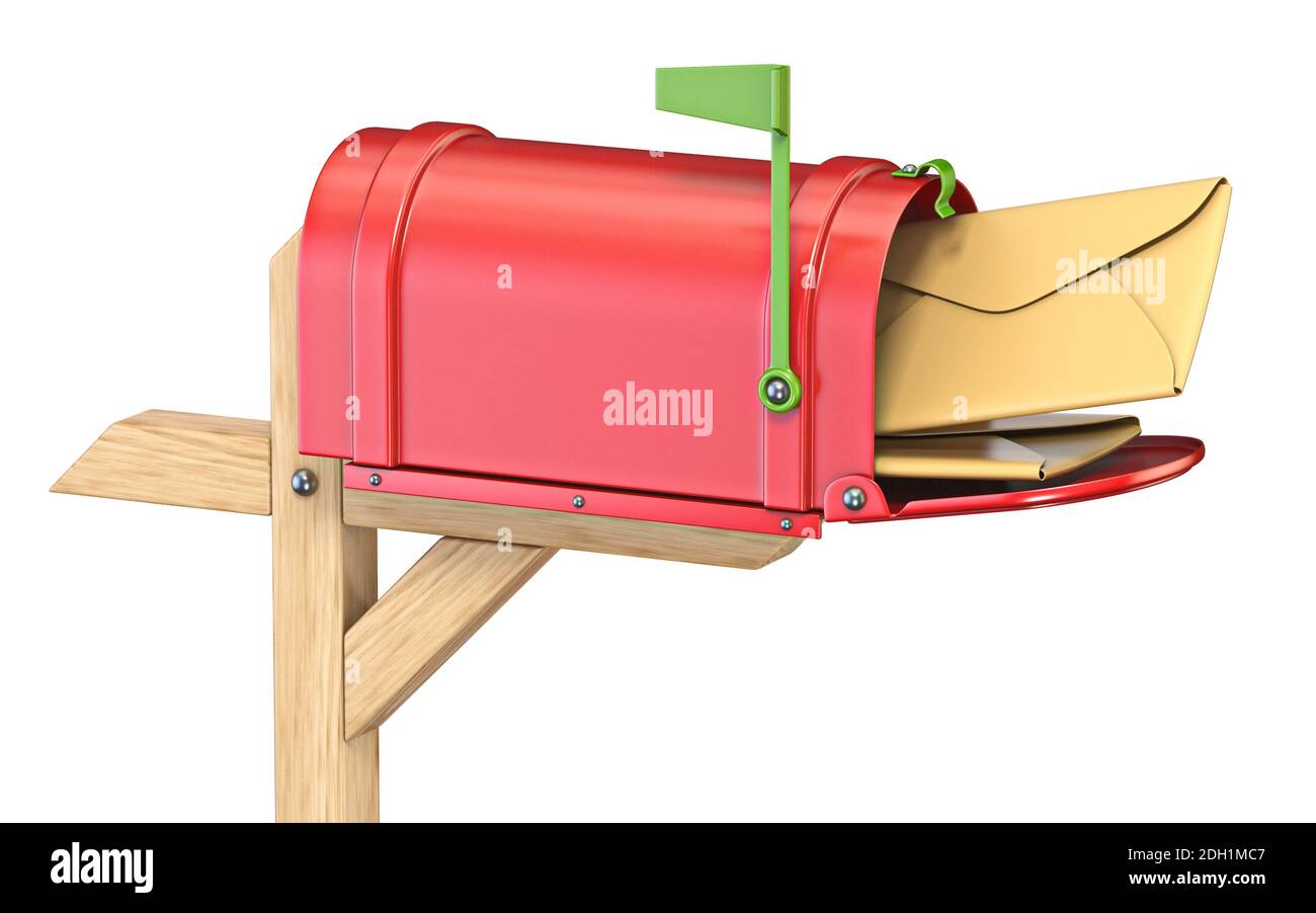 Mailbox with flag up full of mails 3D Stock Photo - Alamy