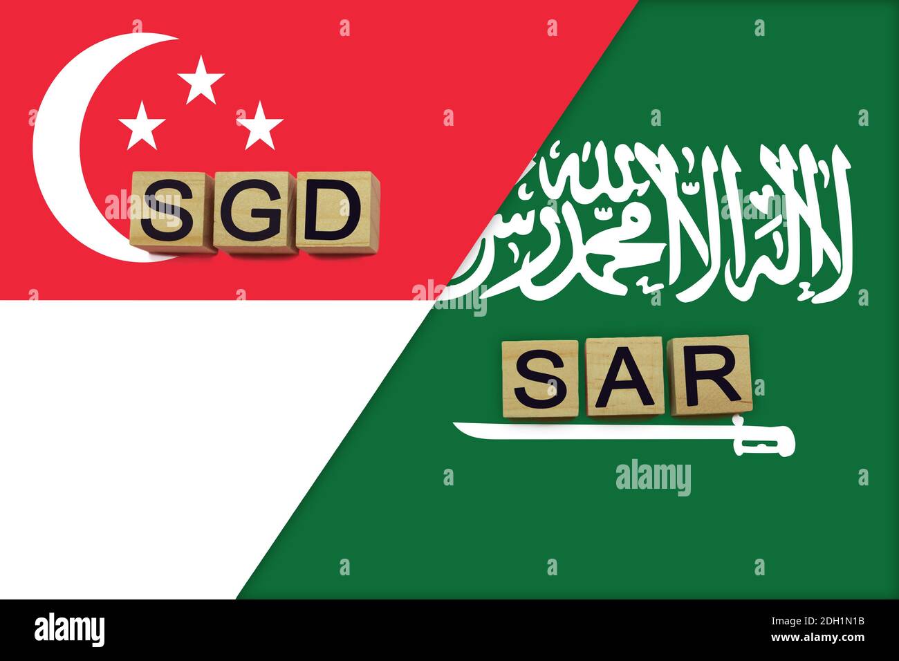 Singapore and Saudi Arabia currencies codes on national flags ...