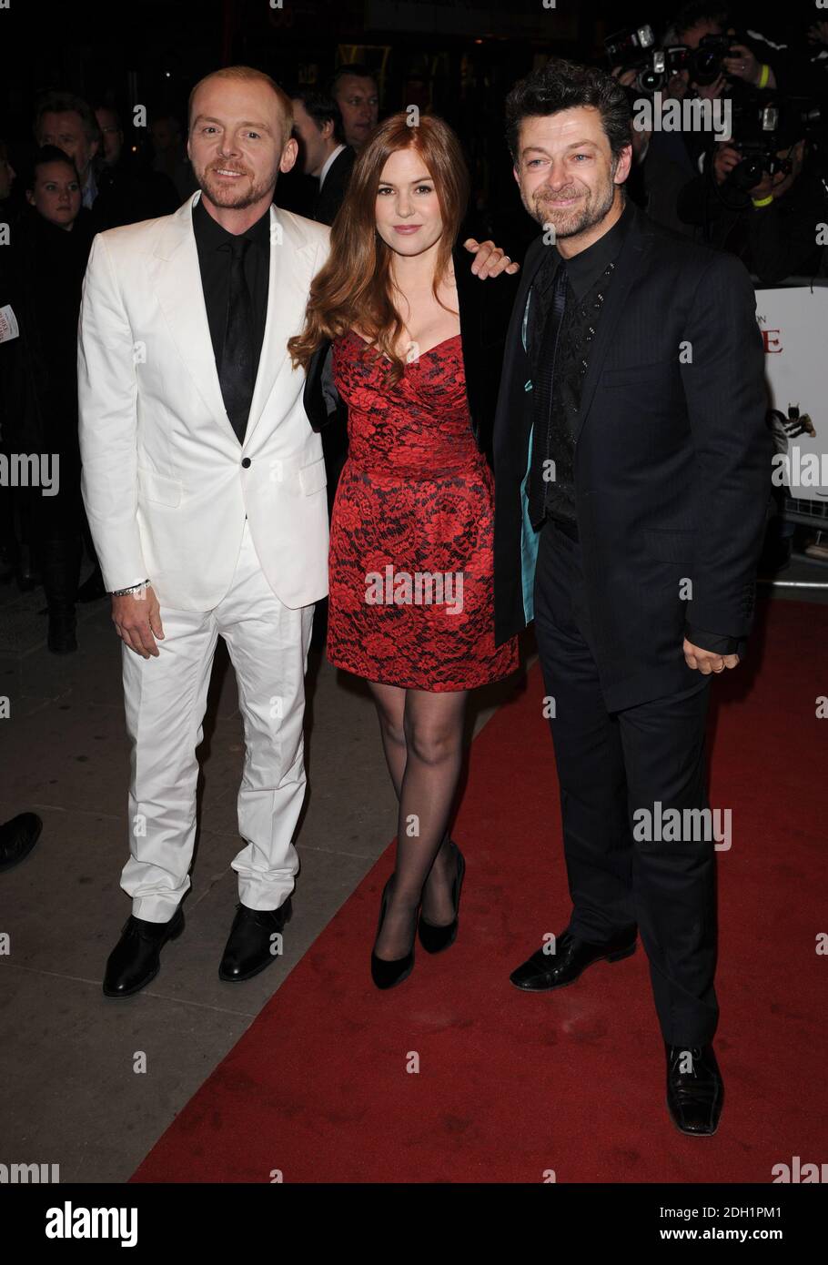 Simon Pegg, Isla Fisher and Andy Serkis arriving for the Burke and Hare ...