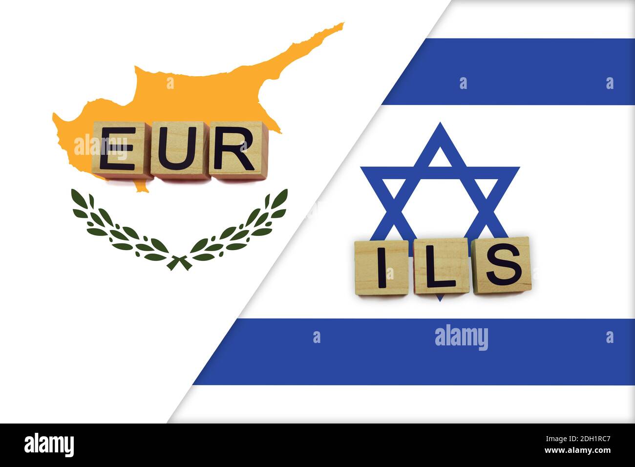 Cyprus and Israel currencies codes on national flags background ...
