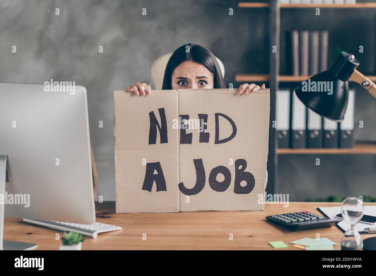 Photo of worried girl agent marketer ceo feel fear future work ...